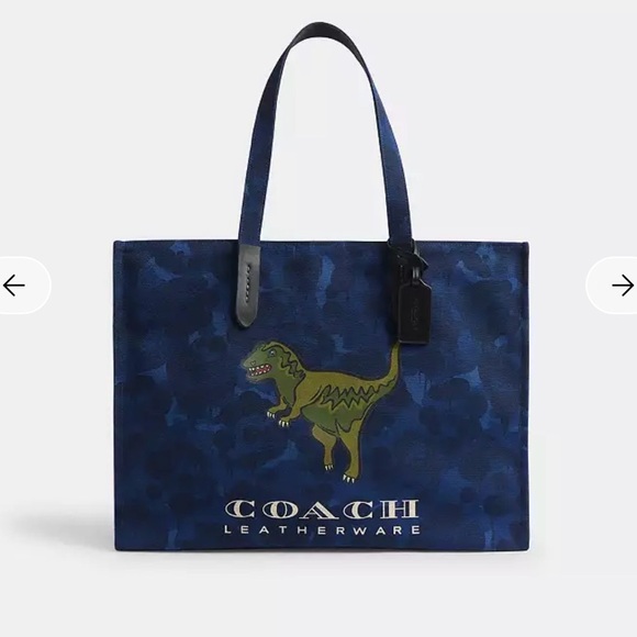 Coach | Bags | Coach Blue Camo Tote With Dinosaur Graphic | Poshmark